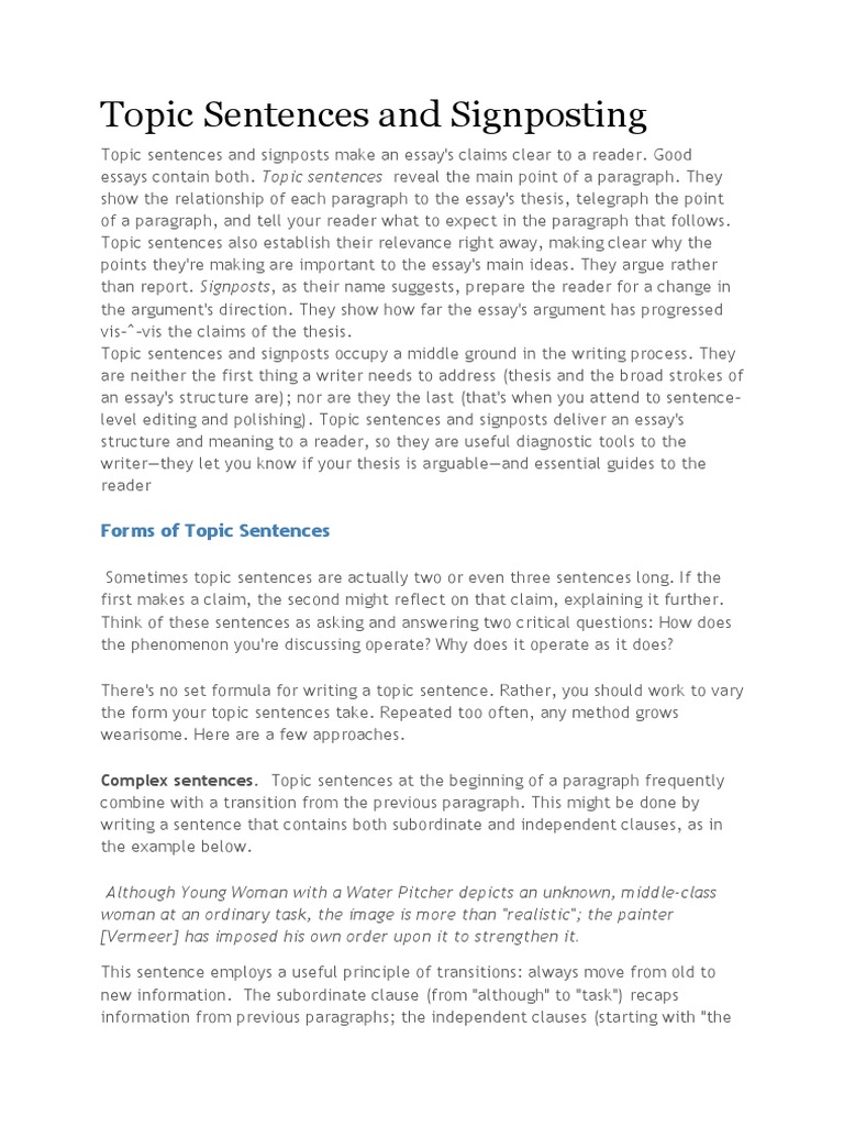 Topic Sentences and Signposting | Download Free PDF | Essays | Paragraph