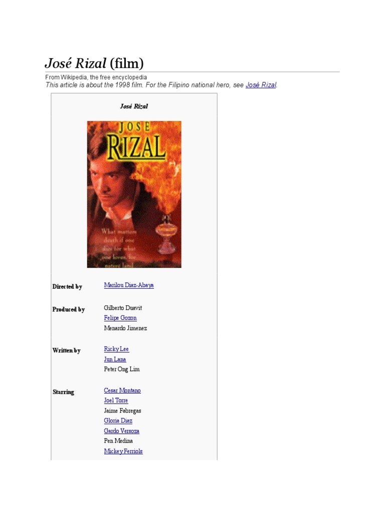 José Rizal (Film) : This Article Is About The 1998 Film. For The ...