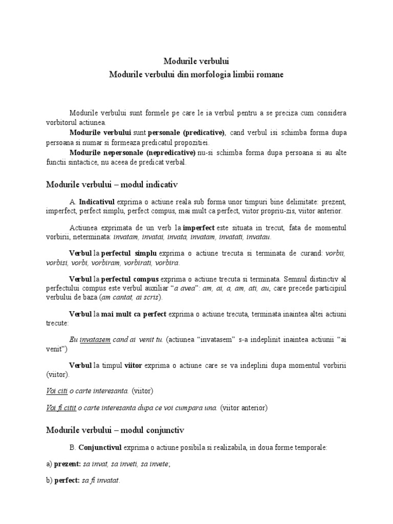 Moduri Si Timpuri Verbale Cls A 7a | PDF