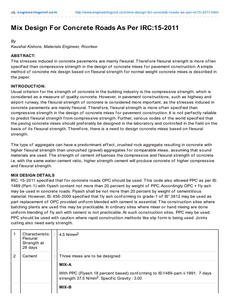 Mix Design For Concrete Roads As Per IRC152011 PDF | PDF | Road Surface ...