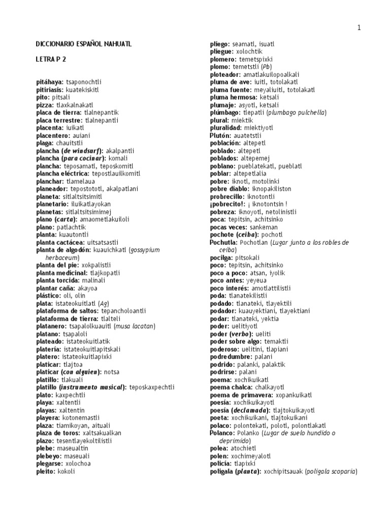 Diccionario Español Nahuatl - Letra P 2 | PDF | Naturaleza