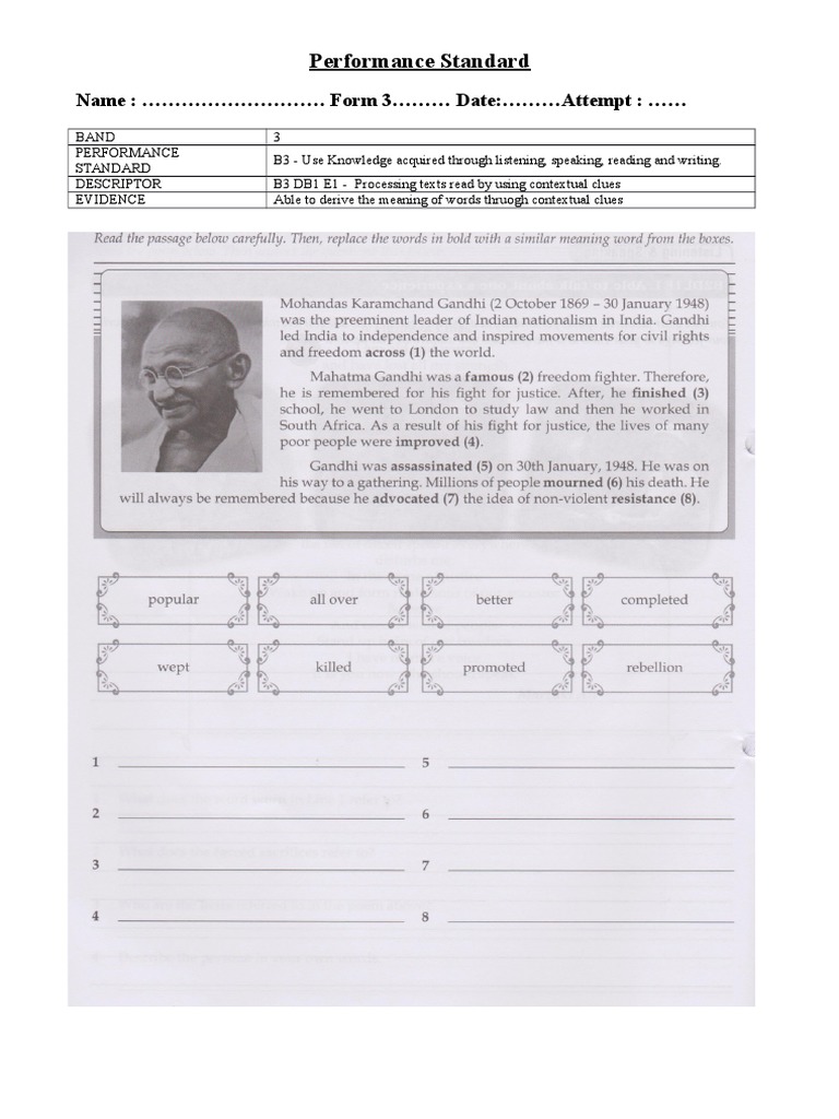 Performance Standard: Name: . Form 3 Date: Attempt | PDF