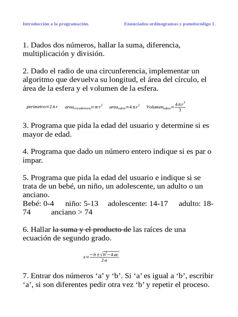 Enunciados Ejercicios Programacion | PDF