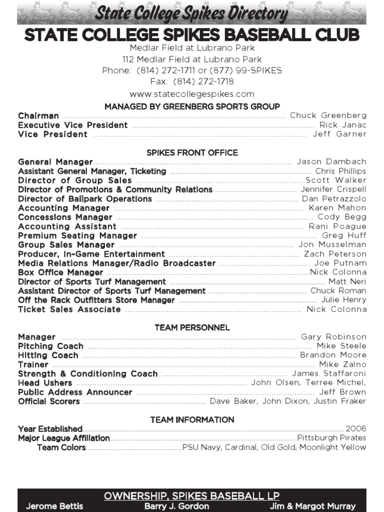 State College Spikes Team Directory | PDF | Sports