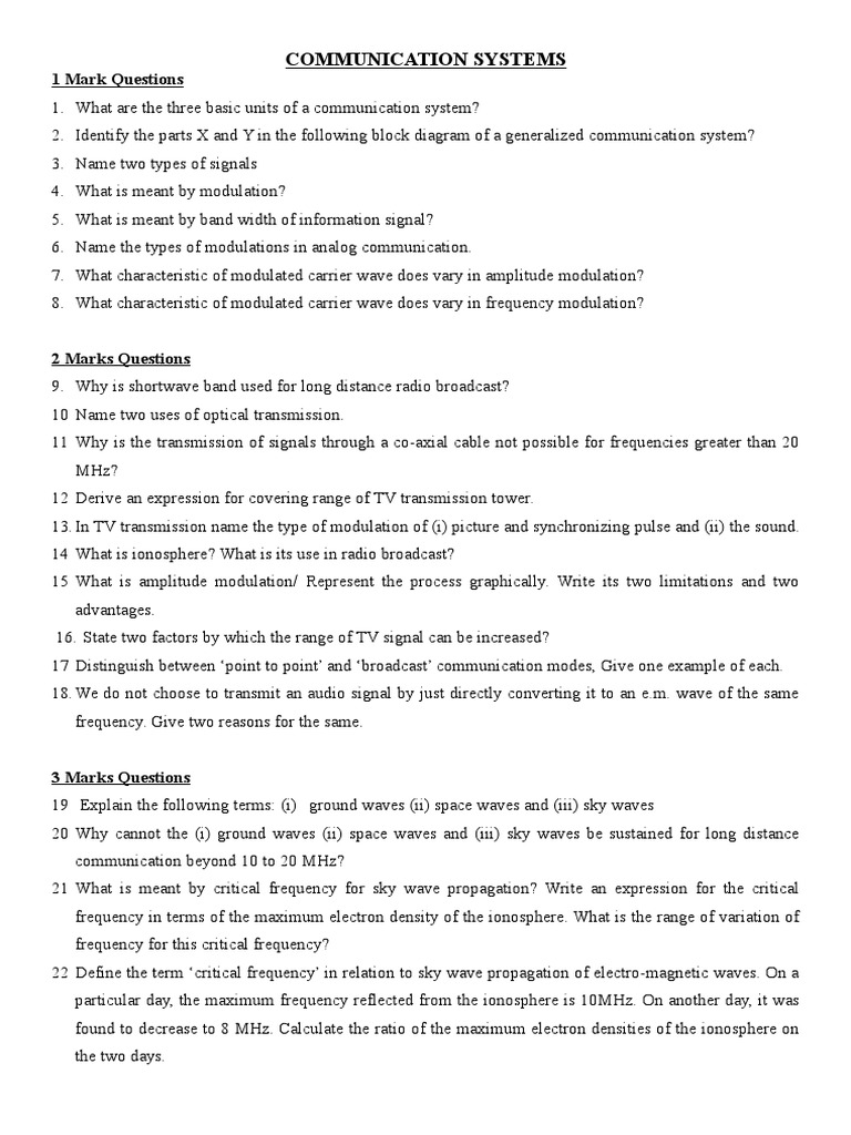 Communication Systems: 1 Mark Questions | PDF | Modulation ...