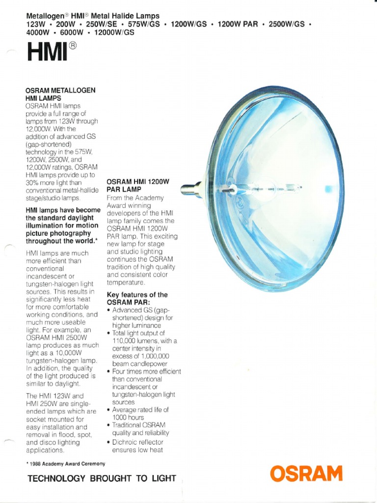 Osram HMI Metallogen Lamp Product Bulletin 3-89 | PDF | Architectural ...