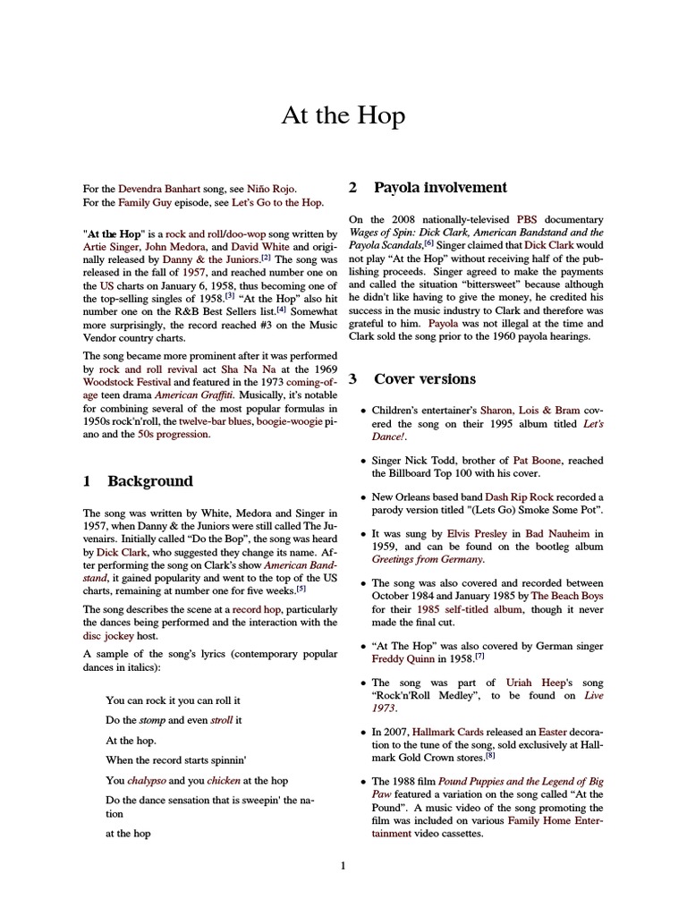 At The Hop | PDF | American Music | Performing Arts