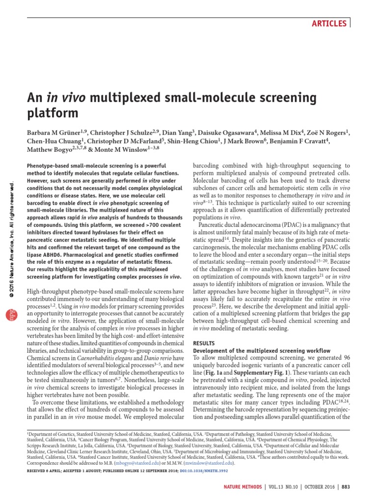 An in Vivo Multiplexed Small-Molecule Screening Platform: Articles ...
