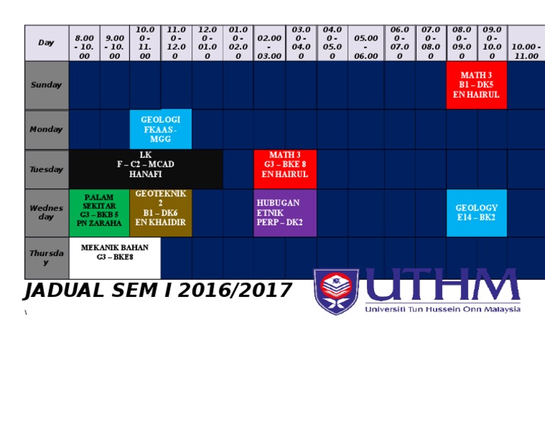 Contoh Jadual Kelas Uthm | PDF