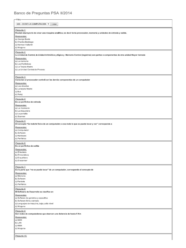 Banco de Preguntas Computacion PSA UAGRM | PDF