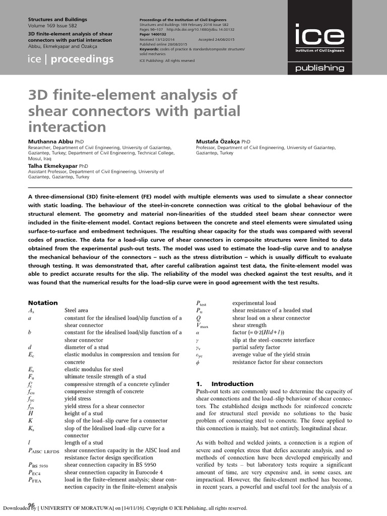 3D Finite-Element Analysis of Shear Connectors With Partial Interaction ...