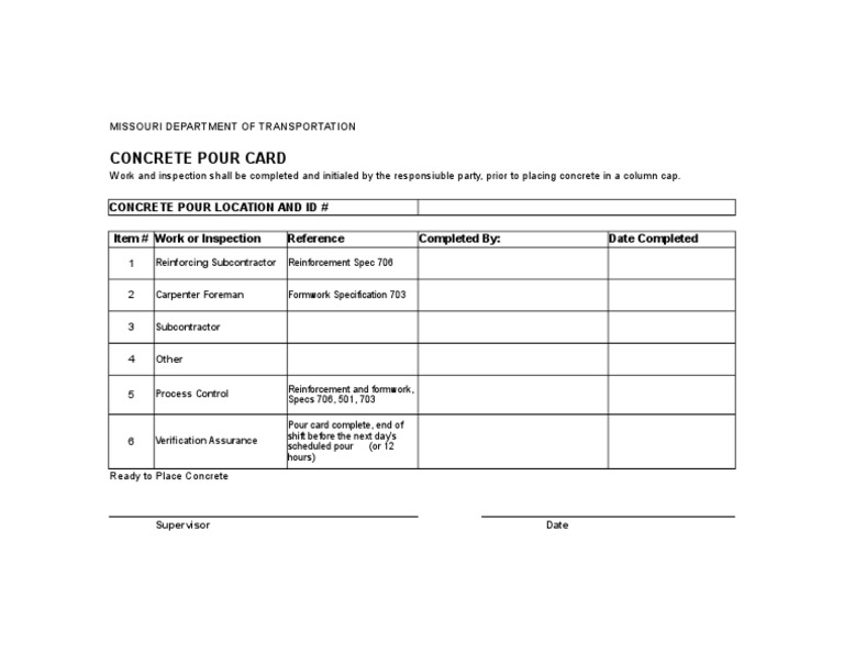 Concrete Pour Card Format Guide | PDF | Technology & Engineering