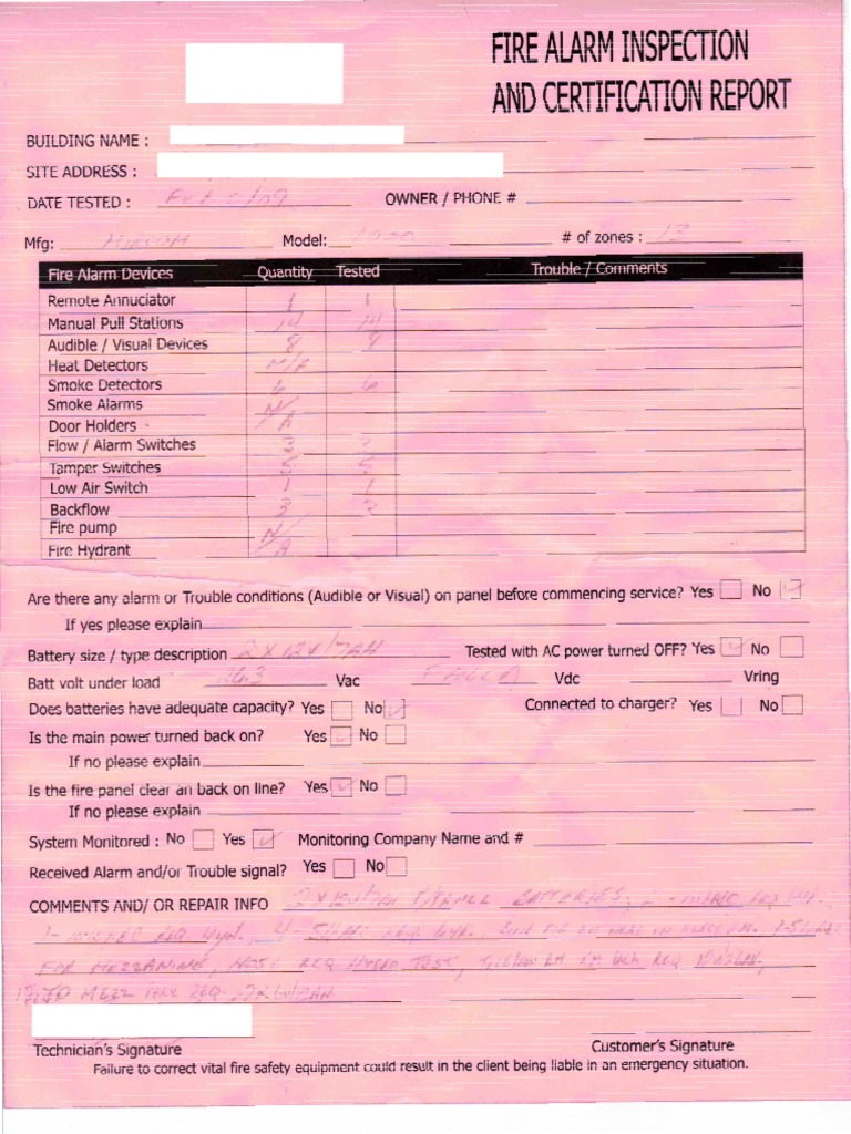 Invalid Fire Alarm Test Report Form | PDF