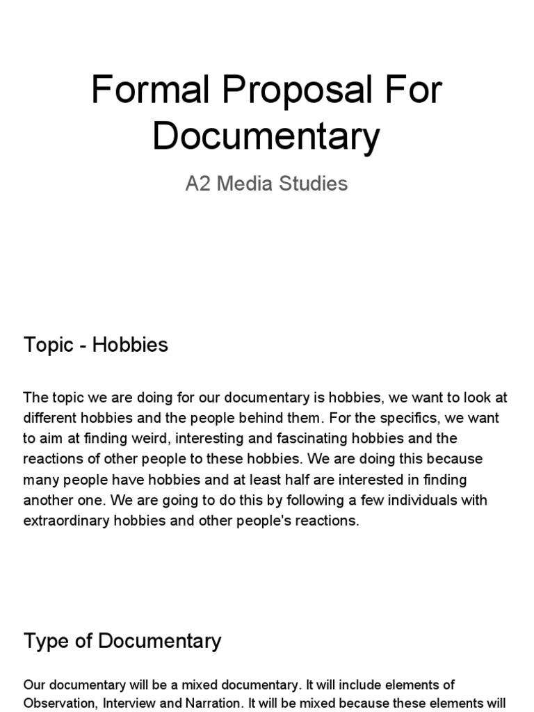 Formal Proposal For Documentary | PDF | Documentary Film | Target Audience