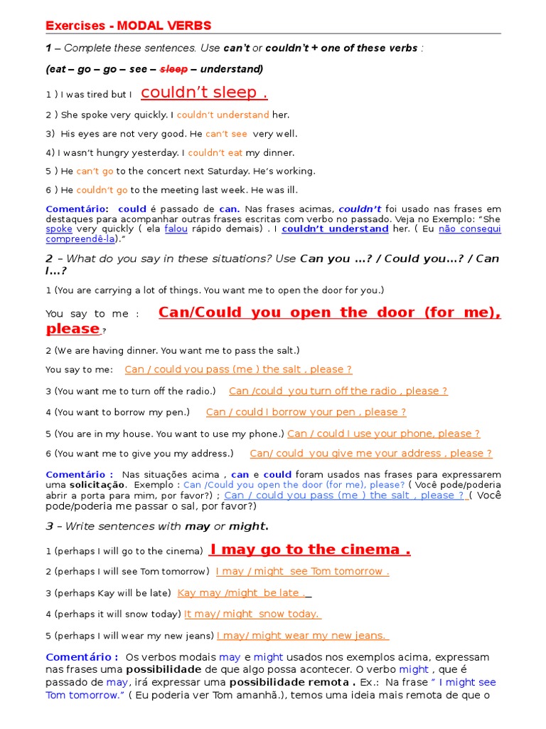 Verbos Modais - Exercícios Corrigidos | PDF | Syntax | Semantic Units