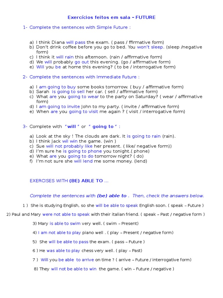 English Future Tense Exercises | PDF