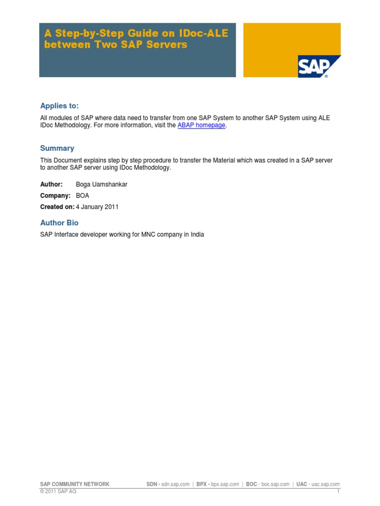 A Step-By-Step Guide On Idoc-Ale Between Two Sap Servers: Applies To ...
