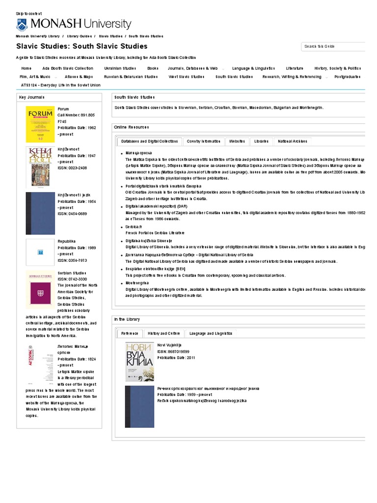South Slavic Studies - Slavic Studies - Library Guides at Monash ...