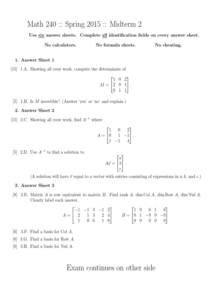 Math 240:: Spring 2015:: Midterm 2 | PDF