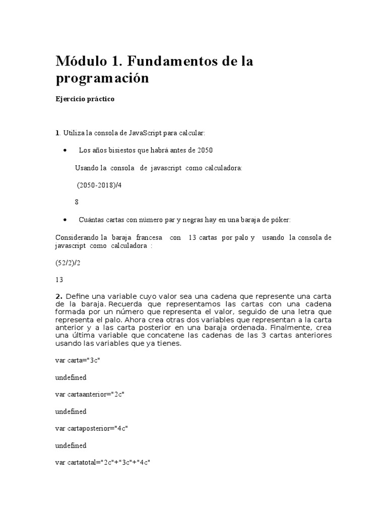 Modulo 1 Fundamentos de La Programacion Ejercicio Practico | PDF