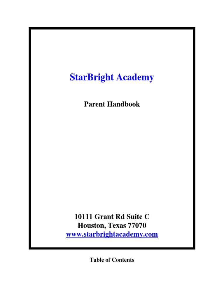 Starbright Academy: Parent Handbook | PDF | Teachers | Child Care
