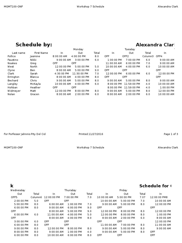 Weekly Schedule 1 | PDF | Sports & Recreation