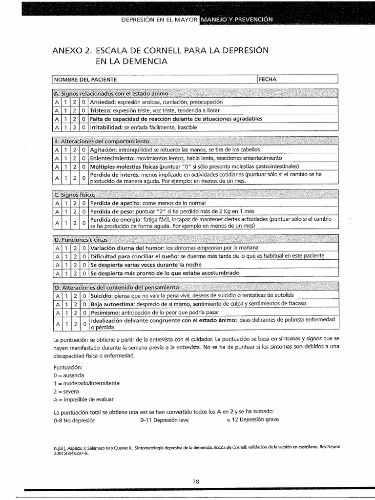 Escala Cornell Depresion Demencia | PDF