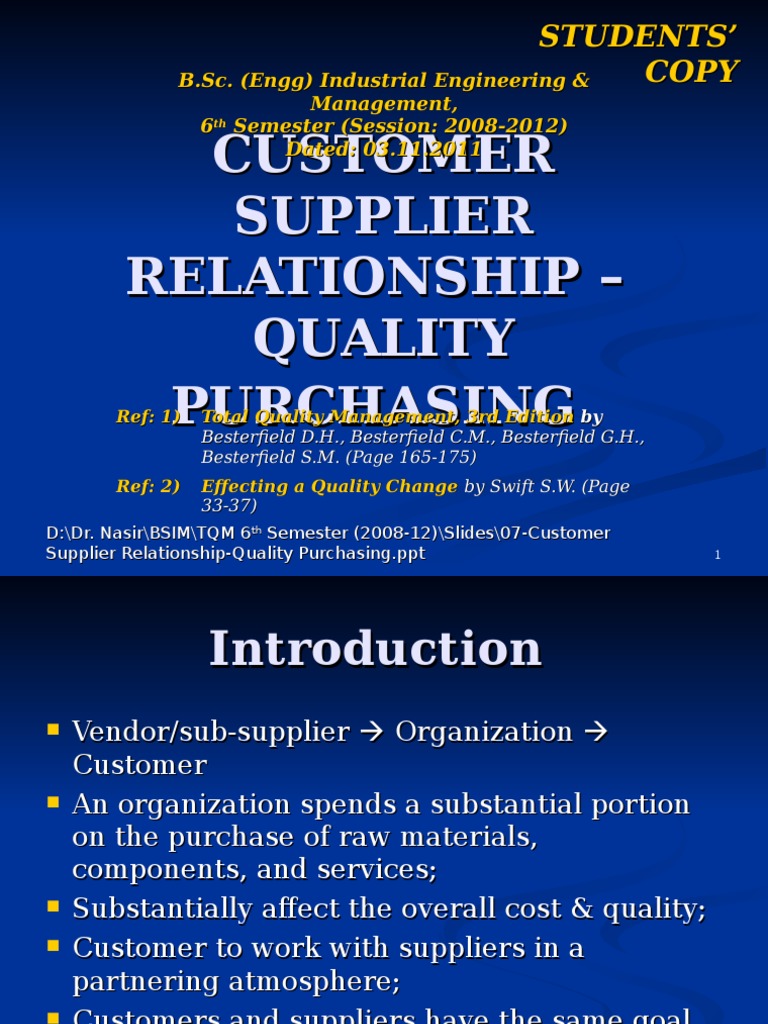 07-Customer Supplier Relationship-Quality Purchasing | PDF | Quality ...