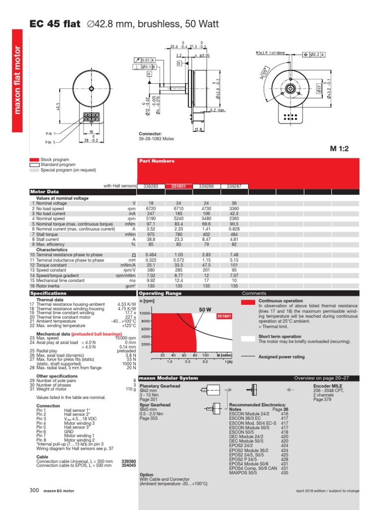 EC 45 Flat 42.8 MM, Brushless, 50 Watt: Part Numbers | PDF | Computers ...