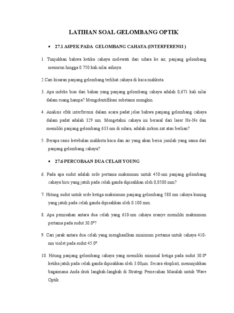 Latihan Soal Gelombang Optik SMA | PDF