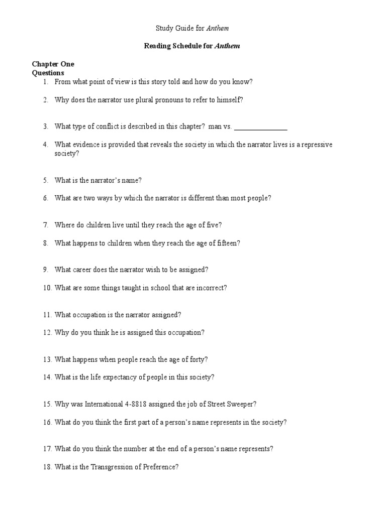 Anthem Study Guide: Chapter Insights | PDF | Narration