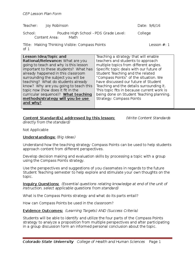 Educ450 Lessonplan MTV Compass Points | PDF | Lesson Plan | Educational ...