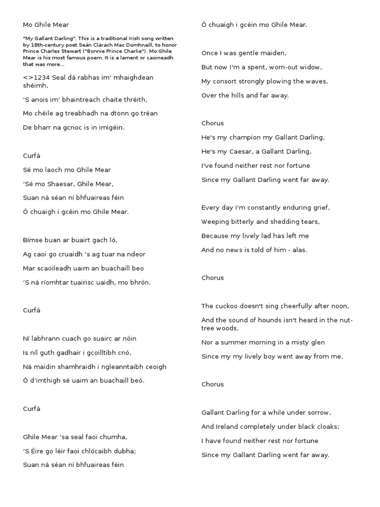 A lament for Bonnie Prince Charlie and the Jacobite cause in "Mo Ghile ...