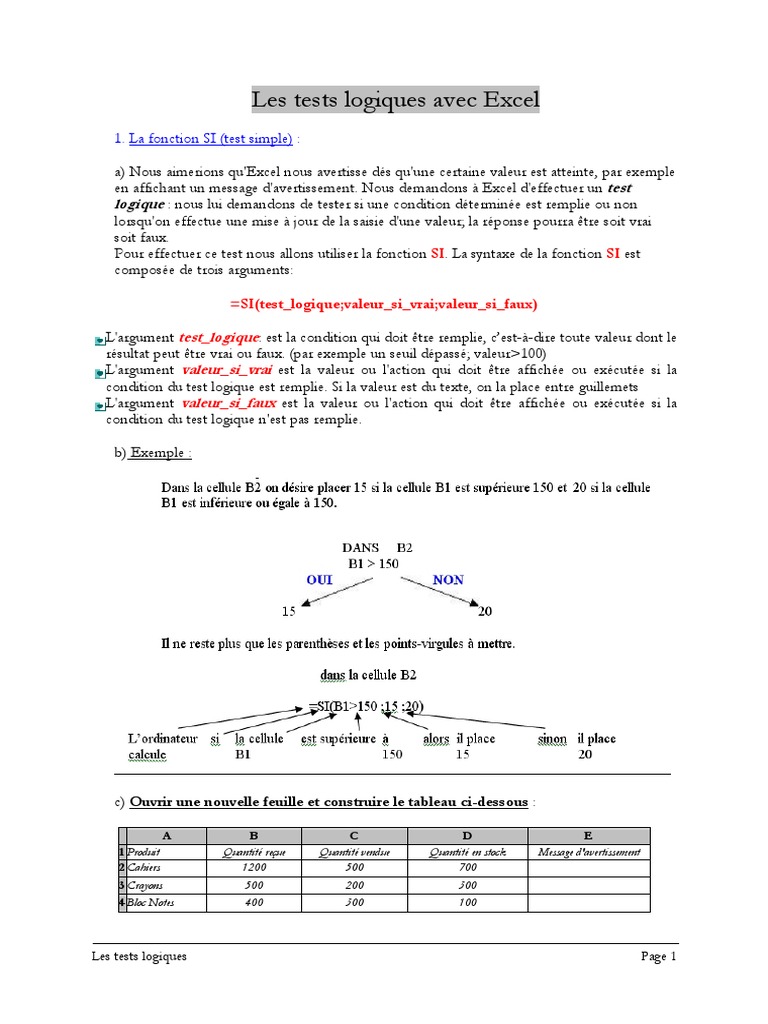 Excel Logique D Microsoft Excel
