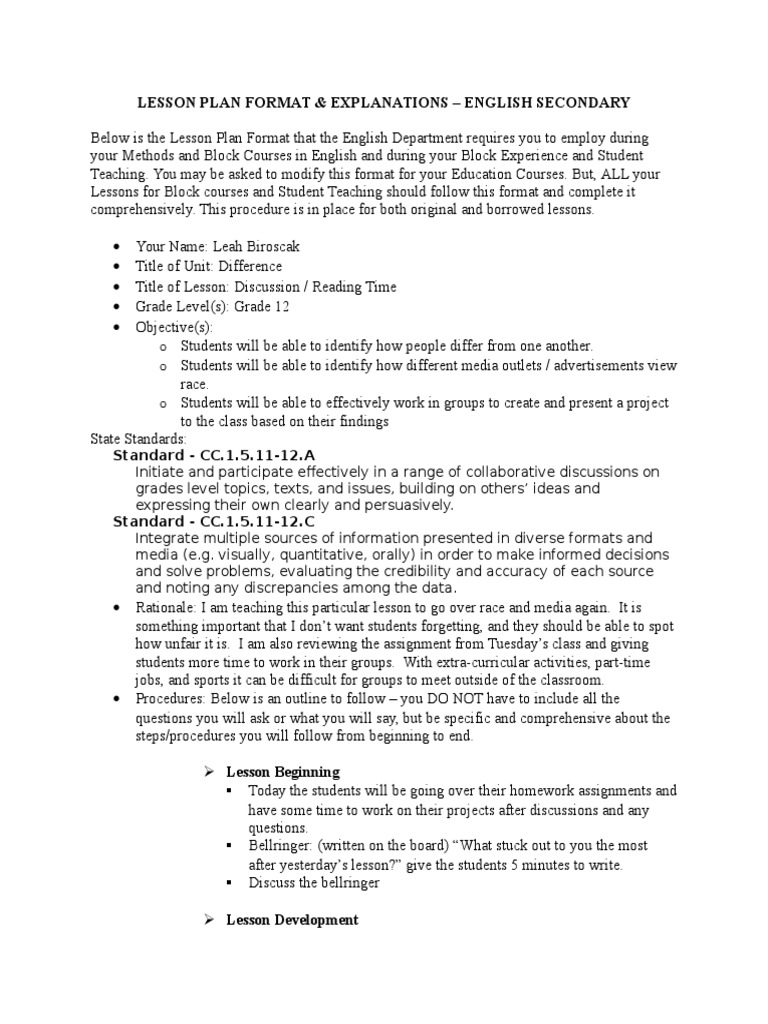 Day 4 Lesson Plan | PDF | Homework | Lesson Plan