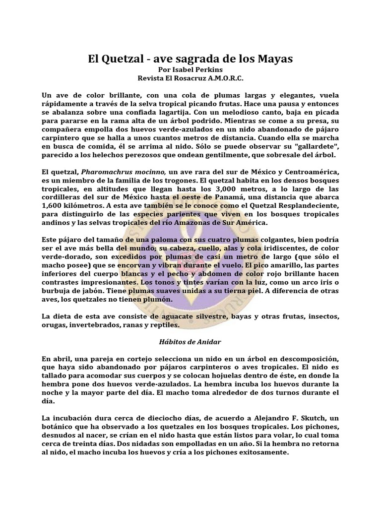 Quetzal, Ave Sagrada de Los Mayas, El - Mar83 - Isabel Perkins PDF ...