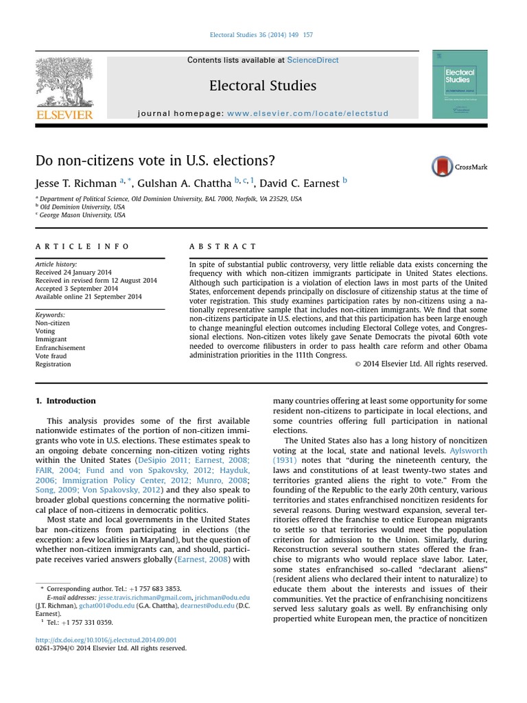 Do Non Citizens Vote in US Elections? Richman Research Study... | PDF ...