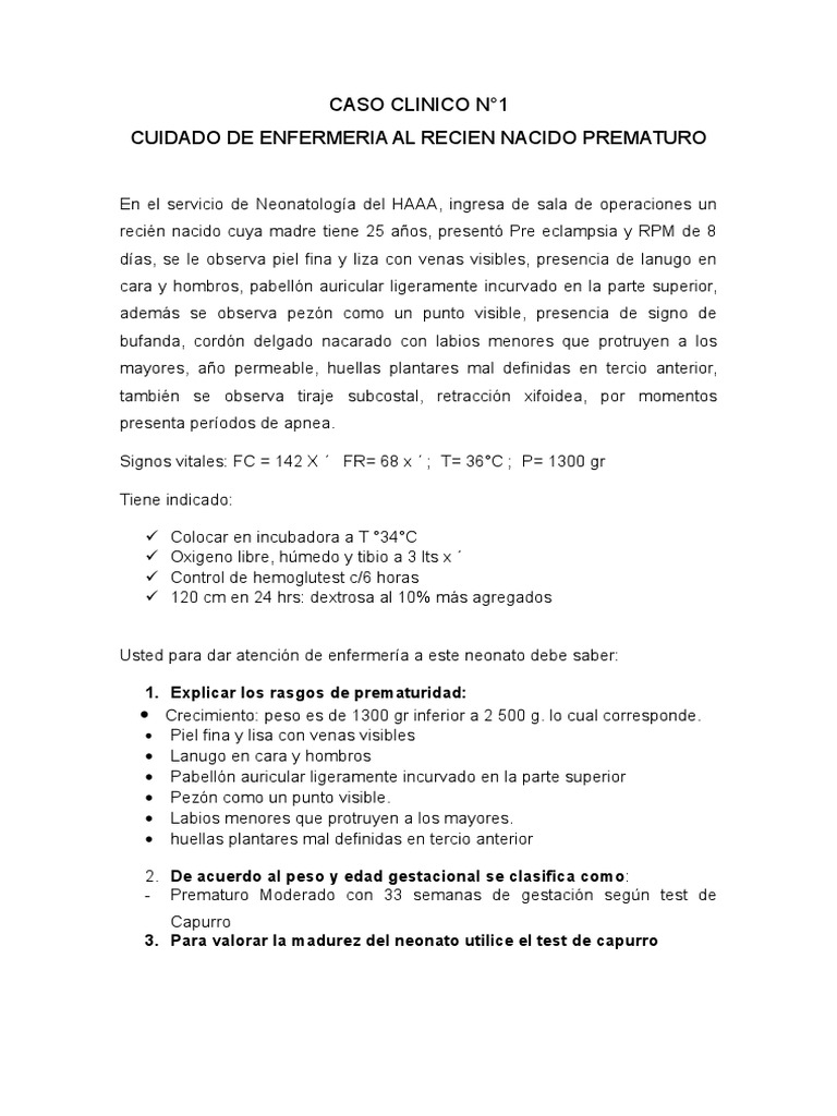 Caso Clinico de Prematuro | PDF | Parto prematuro | Infantes Caso Clinico de Prematuro | PDF | Parto prematuro | Infantes