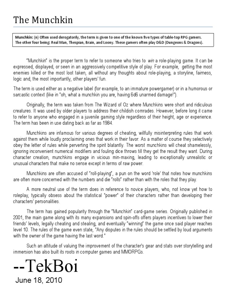 The Munchkin | PDF | Role Playing Games | Tabletop Role Playing Game
