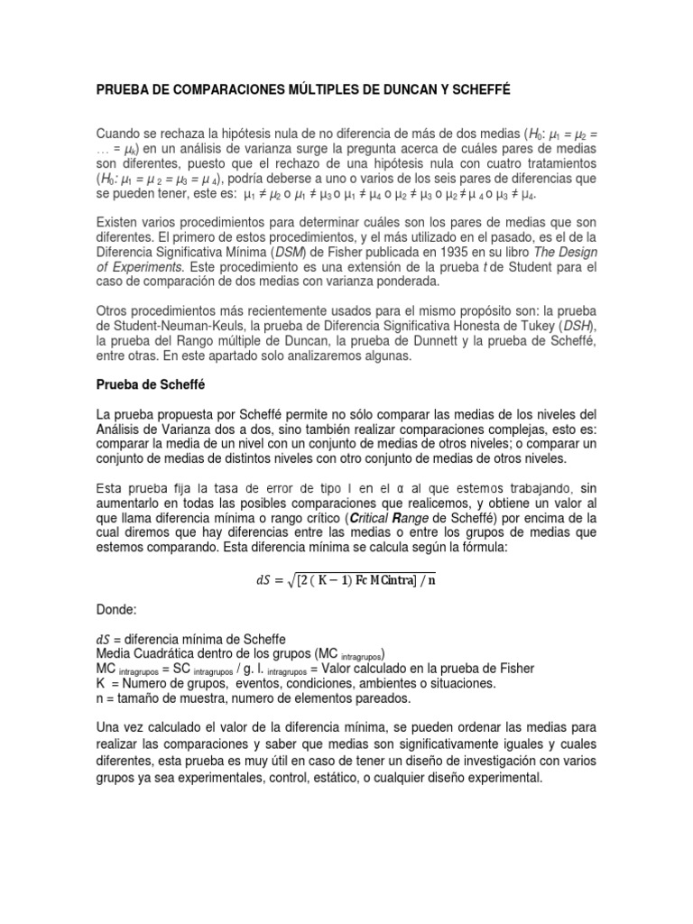 Prueba de Duncan y Scheffe | PDF | Análisis de variación | Science
