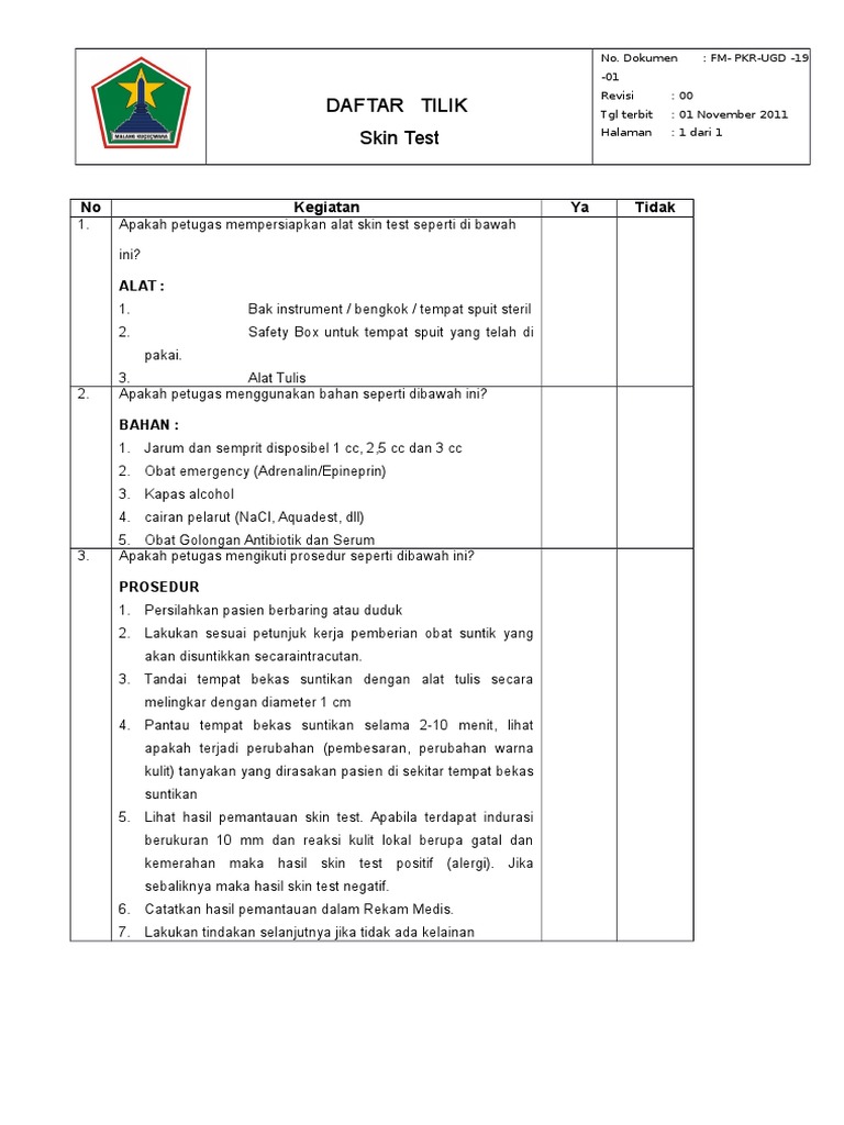 Prosedur dan Hasil Skin Test | PDF | Kesehatan Holistik | Sains ...