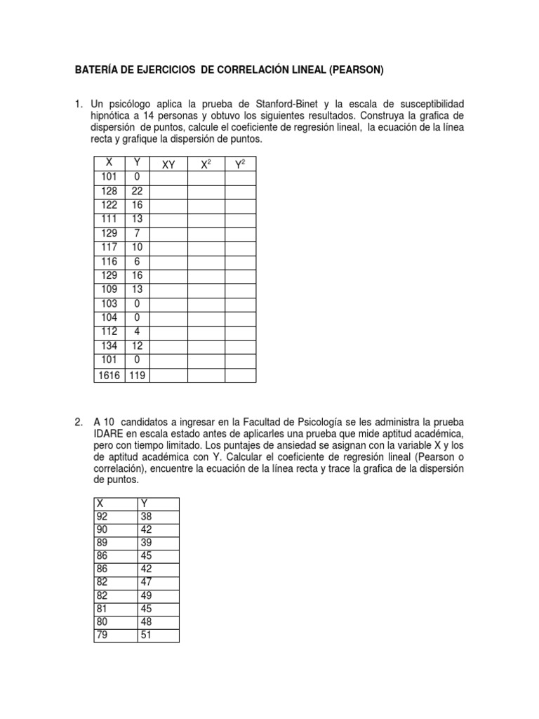 Ejercicios de Correlacion Lineal