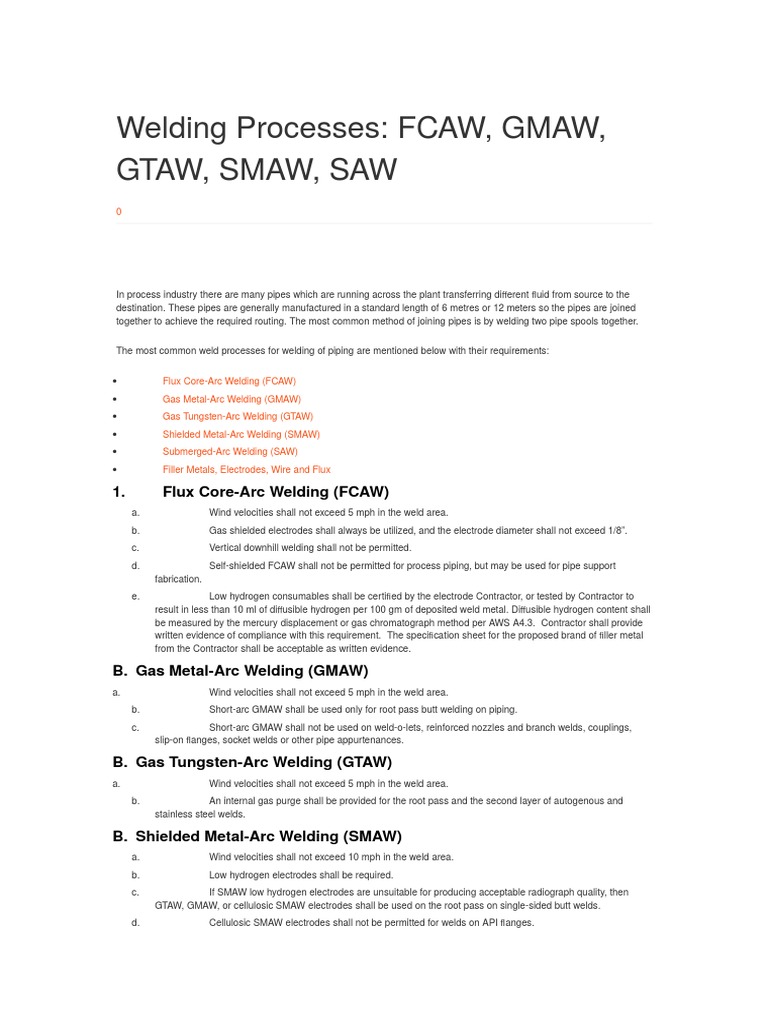 Welding Processes Fcaw, Gmaw, Gtaw, Smaw, Saw | PDF | Welding ...