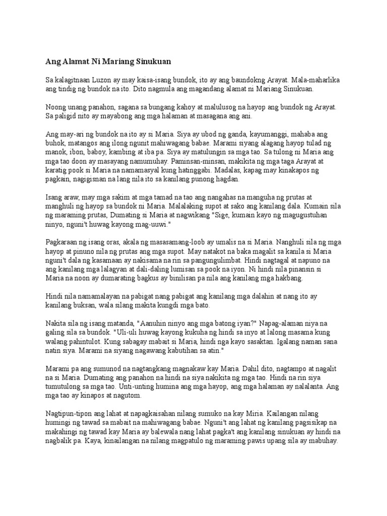 Ang Alamat Ni Mariang Sinukuan | PDF