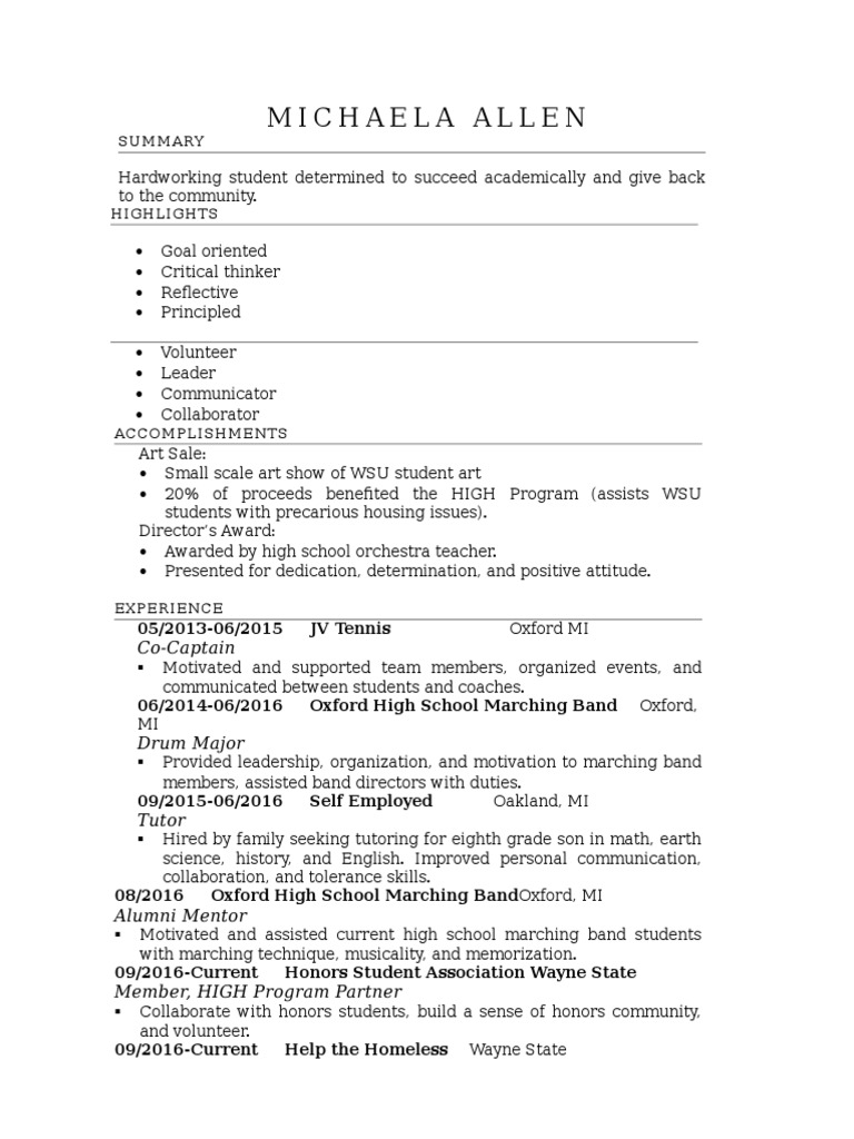 Michaela Allen Resume | PDF