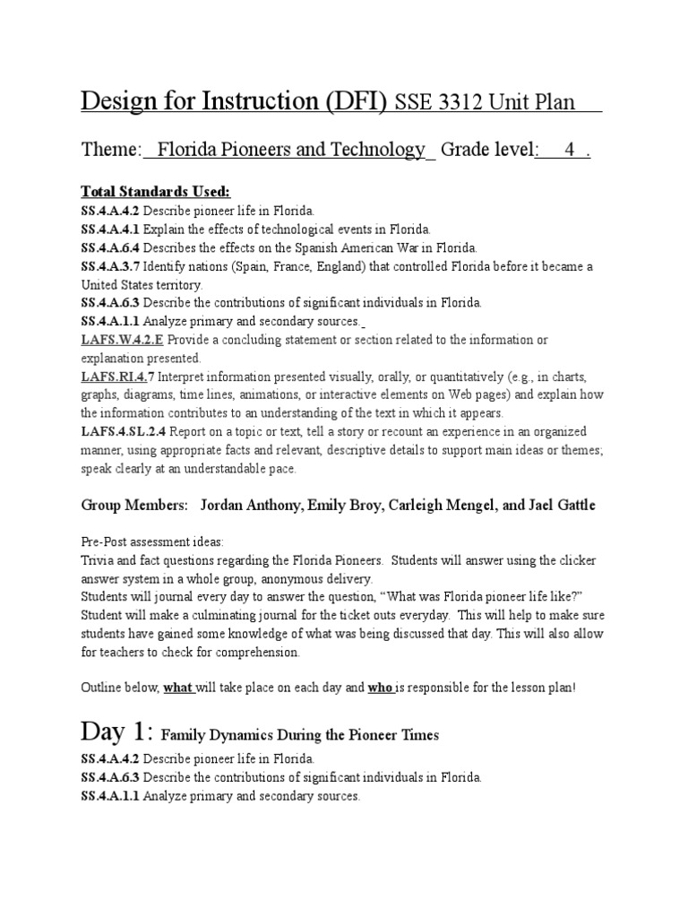 Florida Pioneers: 4th Grade Unit | PDF | Innovation | Essays