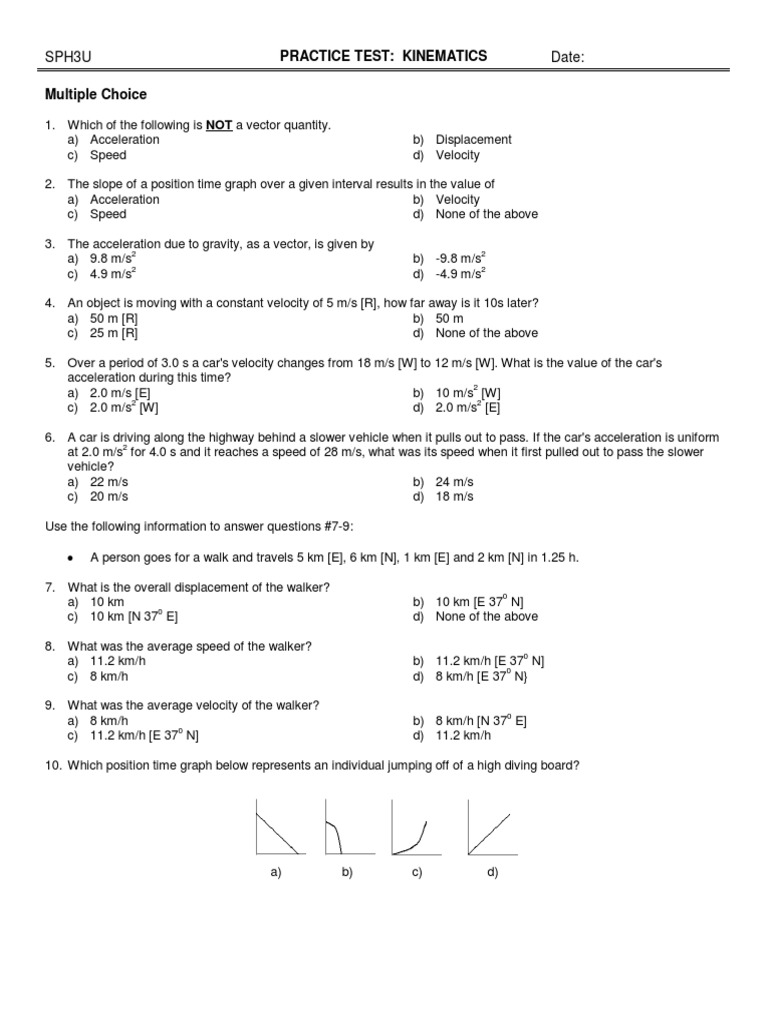 11-Kinematics Practice Test PDF | PDF | Velocity | Acceleration