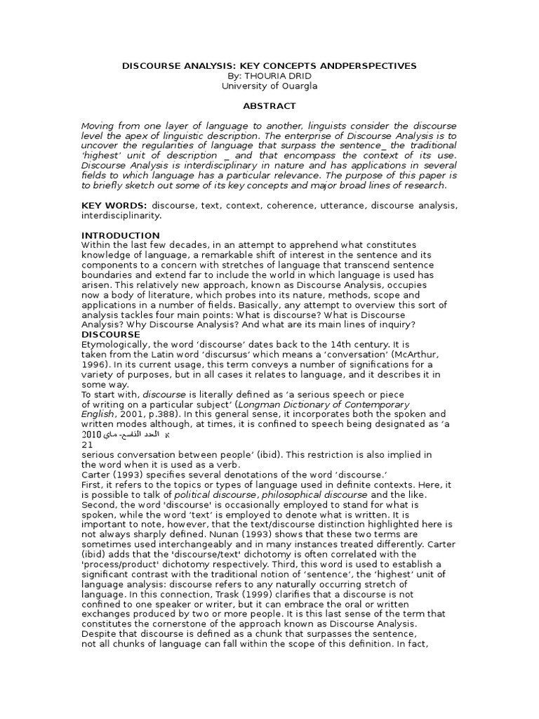 Discourse Analysis Key Concepts | Download Free PDF | Context (Language Use) | Linguistics