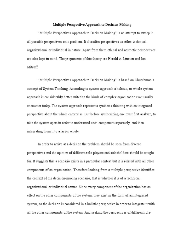 Multiple Perspective Decision Making Theory | PDF