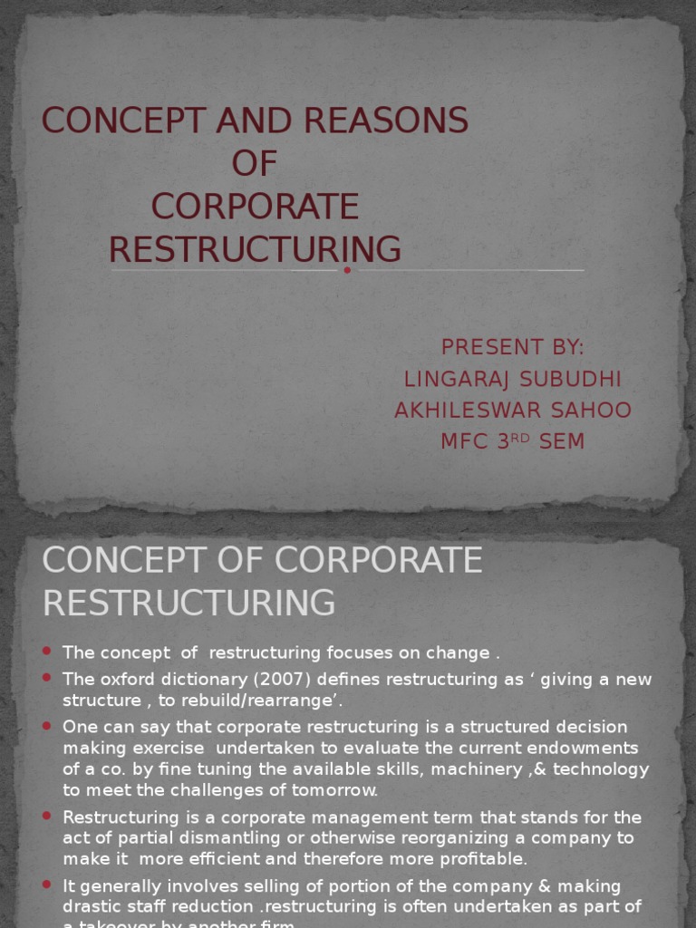 Concept and Reasons of Corporate Restructuring | PDF | Restructuring ...